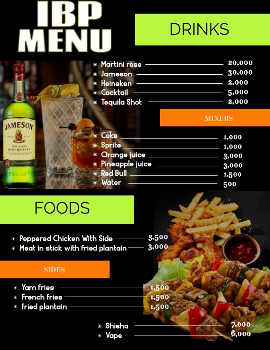 Food and Drinks Menucard Template | PosterMyWall