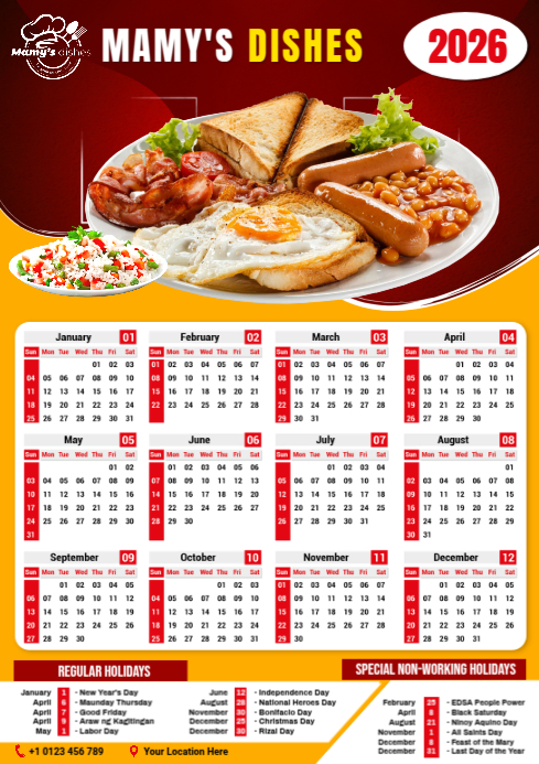 Food calendar 2026 Template | PosterMyWall