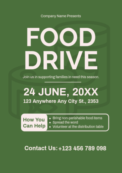 Food Drive — Community Donation Event Flyer | Editable Template ...