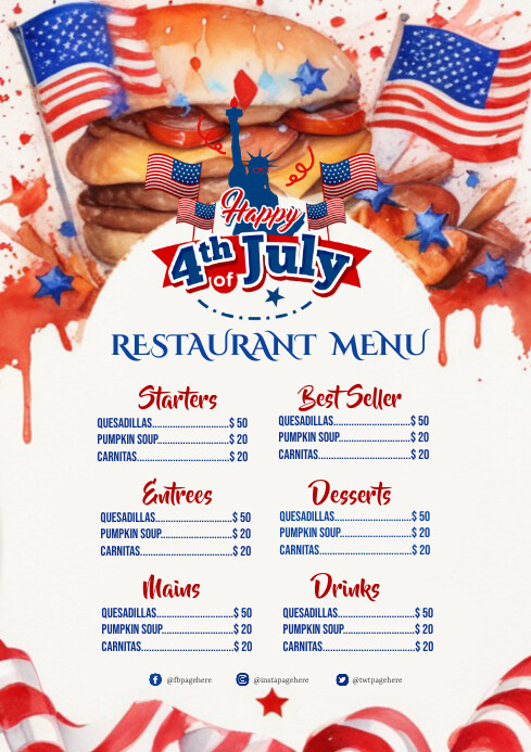Plantilla de Food menu 4th of july | PosterMyWall
