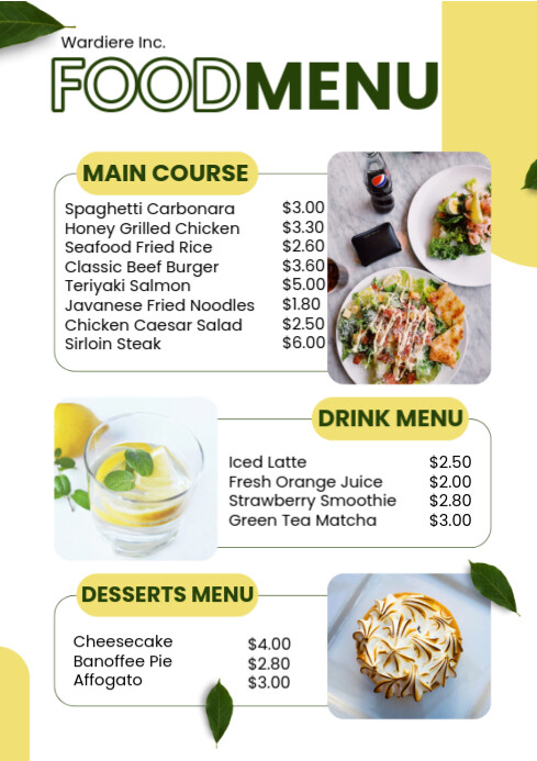 Food Menu A4 Template | PosterMyWall
