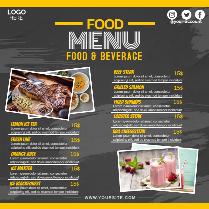 Food Menu and Beverage Template | PosterMyWall