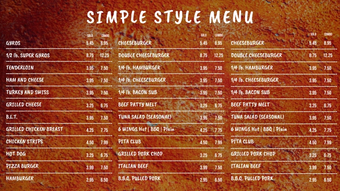 Food Menu for TVs Template | PosterMyWall