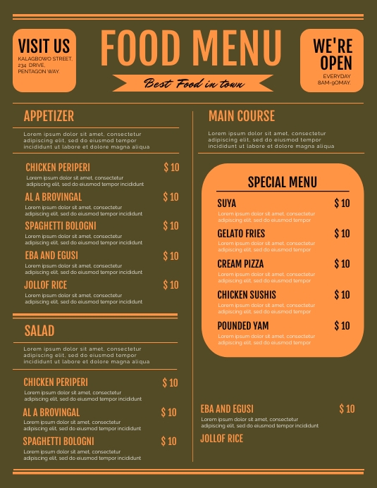 FOOD MENU TEMPLATE | PosterMyWall