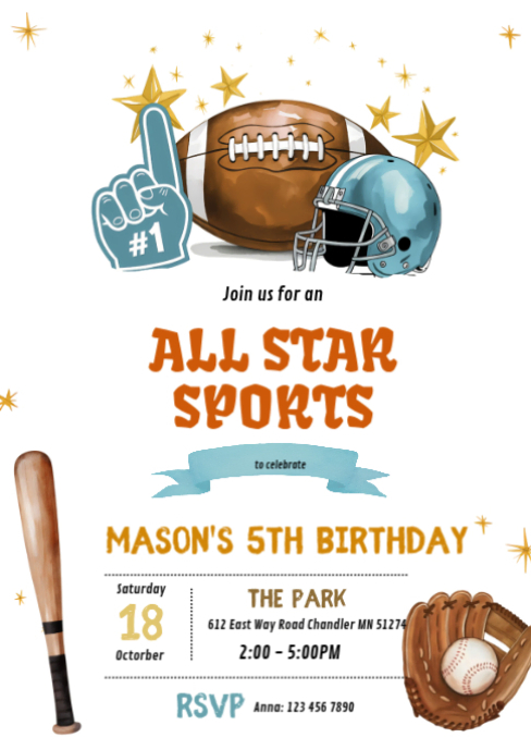 Football and baseball party Invitation Template | PosterMyWall