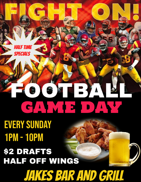 FOOTBALL BAR SPORTS BAR Template | PosterMyWall