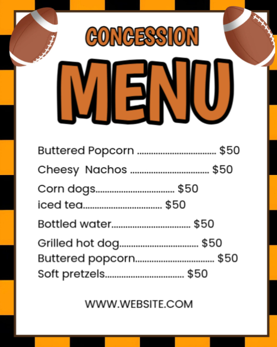 Plantilla de Football concession menu editable template | PosterMyWall