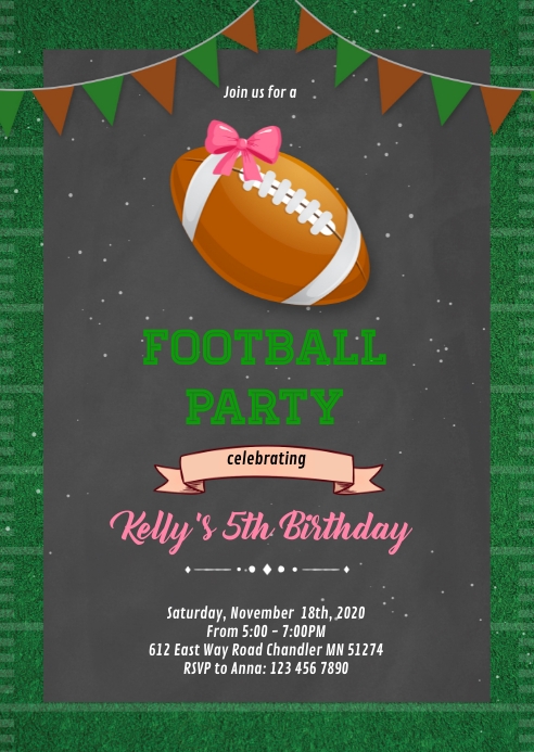 Football girl theme party invitation Template | PosterMyWall