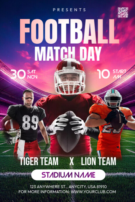 Football Match Day Sport Event Poster Flyer Template | PosterMyWall
