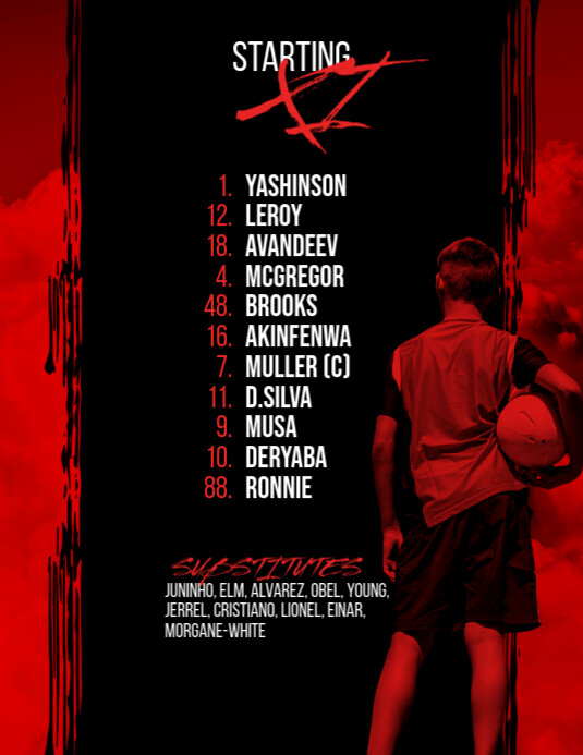 Football Soccer Team Squad Starting Eleven Line-Up Template | PosterMyWall
