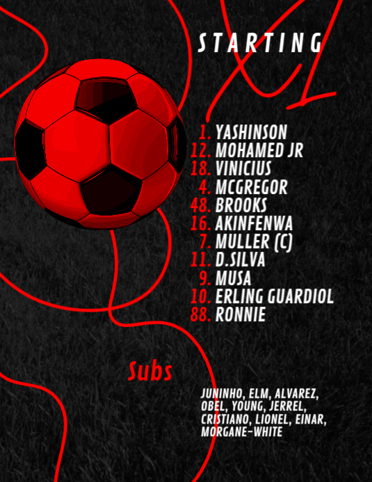 Football Soccer Team Squad Starting Eleven Line-Up Ball Template ...
