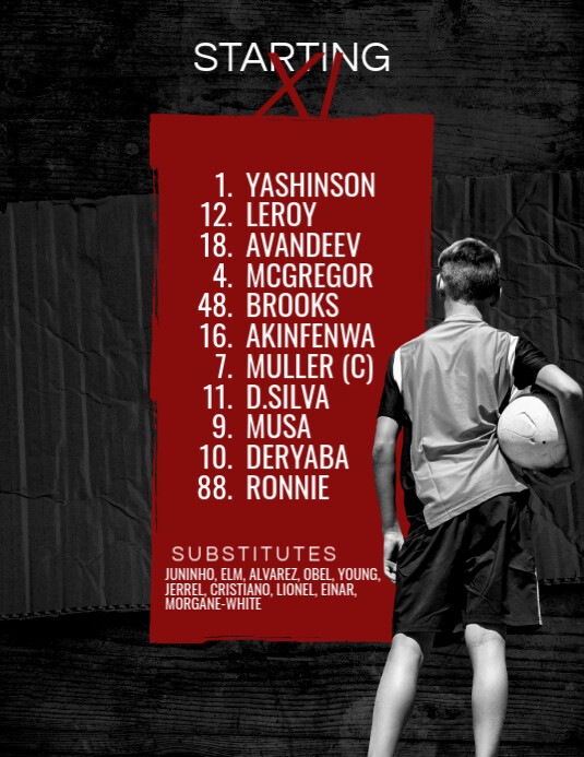 Football Soccer Team Squad Starting XI Line-Up Templat | PosterMyWall