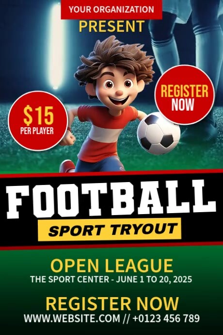 Football Sport Tryout Template | PosterMyWall