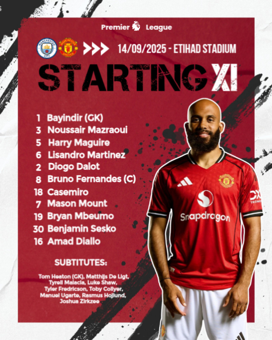 Football Starting Lineup Manchester United Instagram Potrait Template ...
