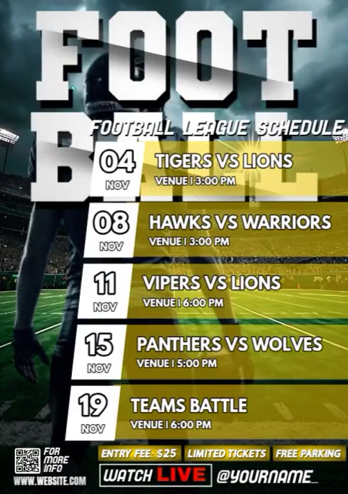 FOOTBALL TOURNAMENT SCHEDULE TEMPLATE | PosterMyWall