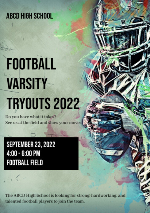 Football Tryouts Poster Template | PosterMyWall