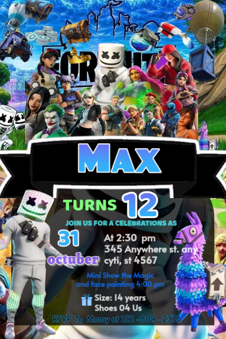 Fortnite Invitation celebration happy Brithday party temple boy ...