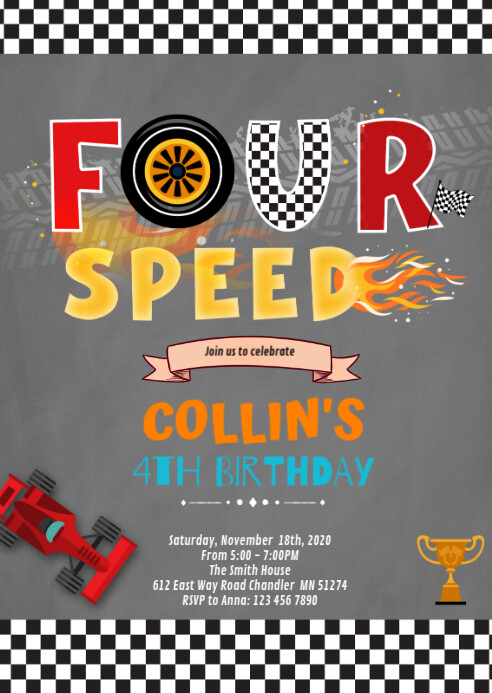 Copy of FOUR speed birthday party invitation | PosterMyWall