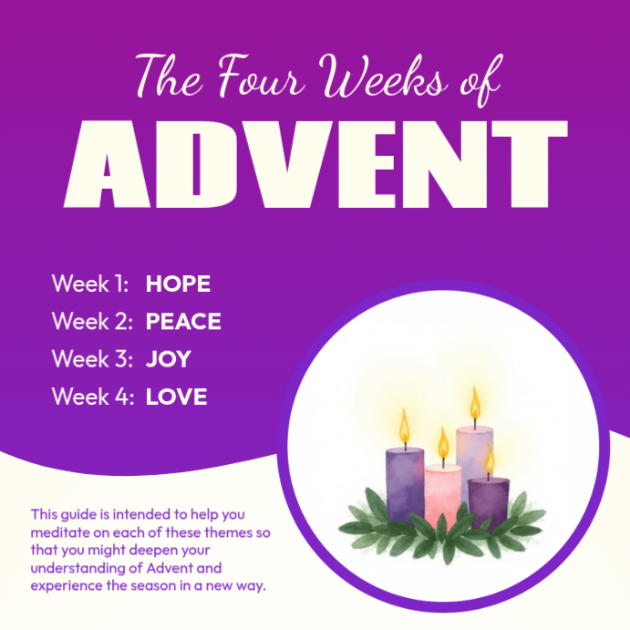 Modèle Four Weeks of Advent Season themes colors Purple Candles Hope ...