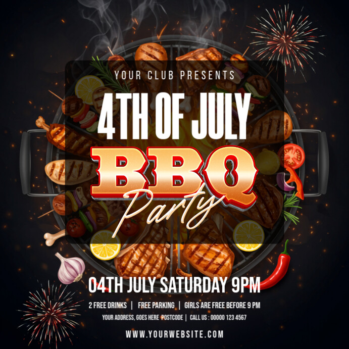 Fourth of July barbecue party Template | PosterMyWall