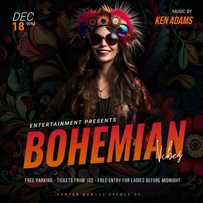 Free Boho Party promo template | PosterMyWall