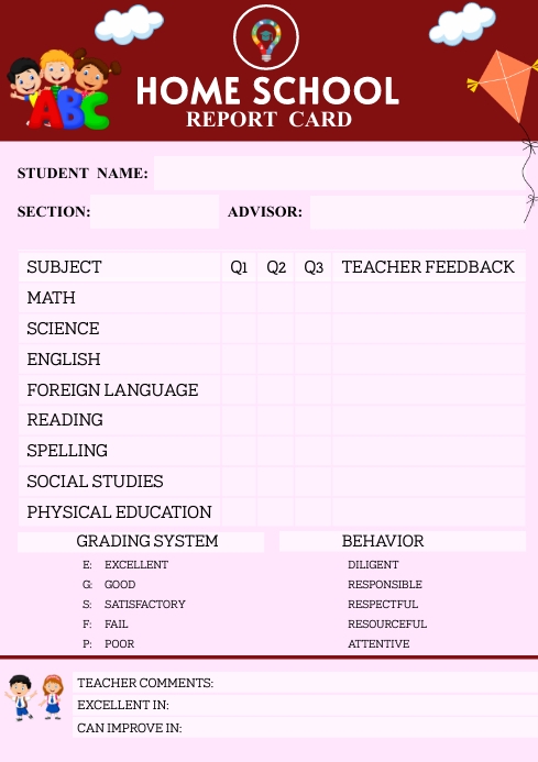 Plantilla de Free Kids Printable Report Card | PosterMyWall