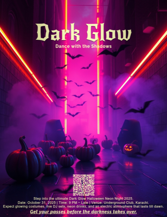 Freestyle Dark Glow Halloween Neon Night Flyer Design Template ...