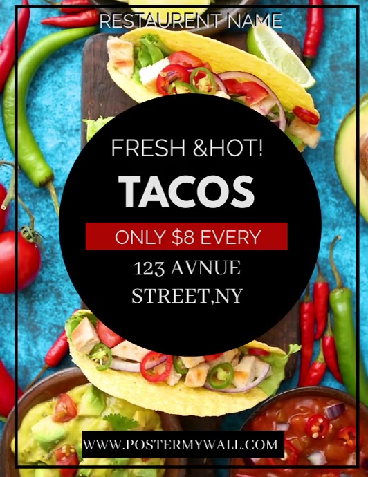 fresh and hot tacos Template | PosterMyWall