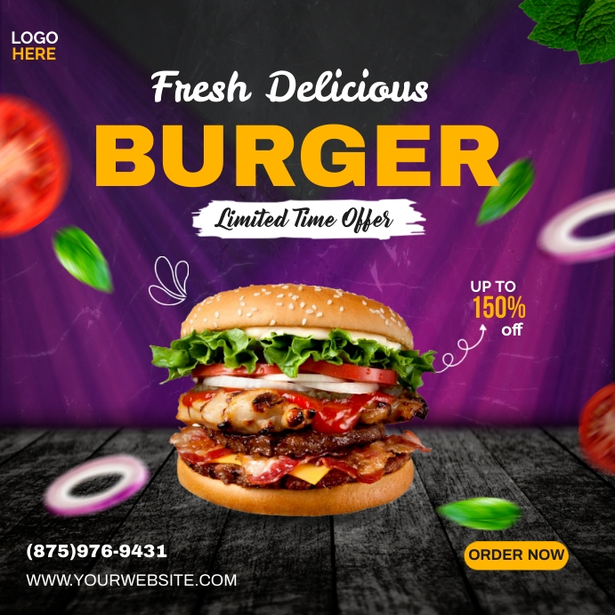 Fresh Delicious Burger Template | PosterMyWall