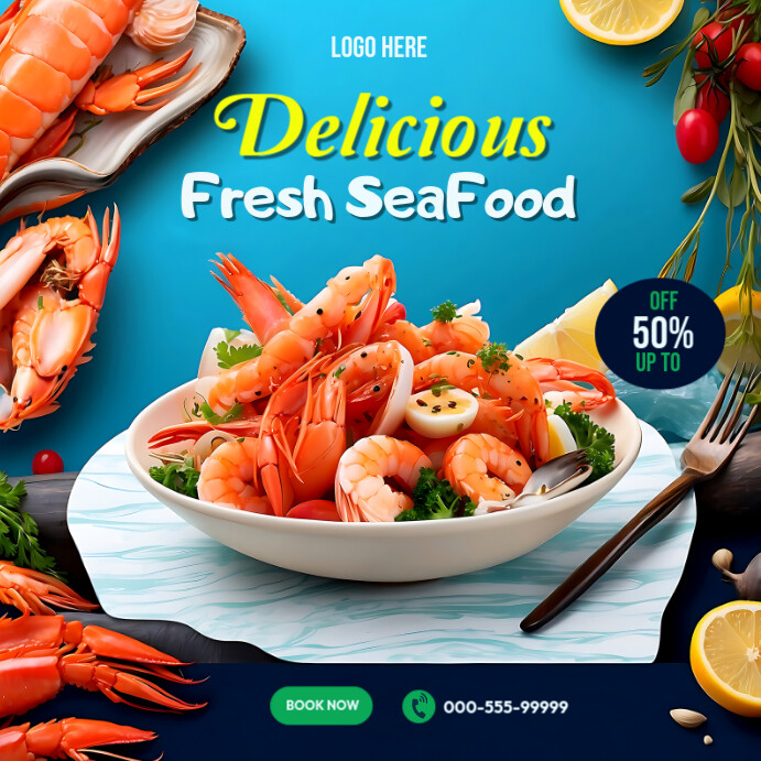 fresh seafood poster Template | PosterMyWall
