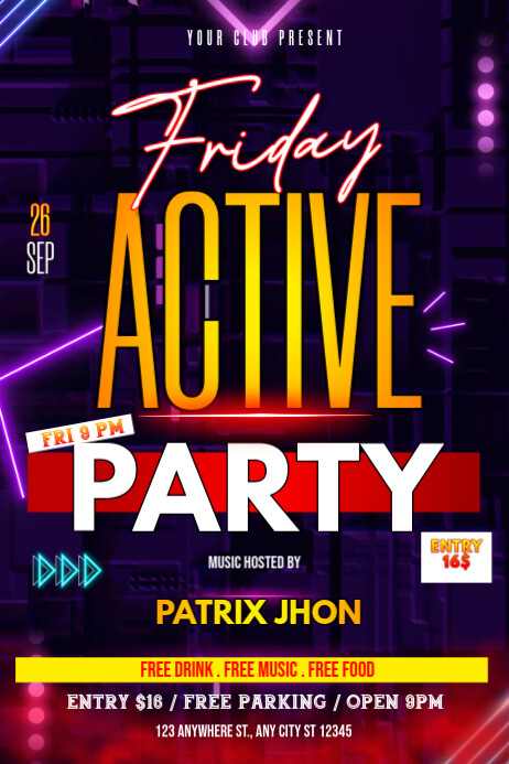 Friday active party poster Template | PosterMyWall