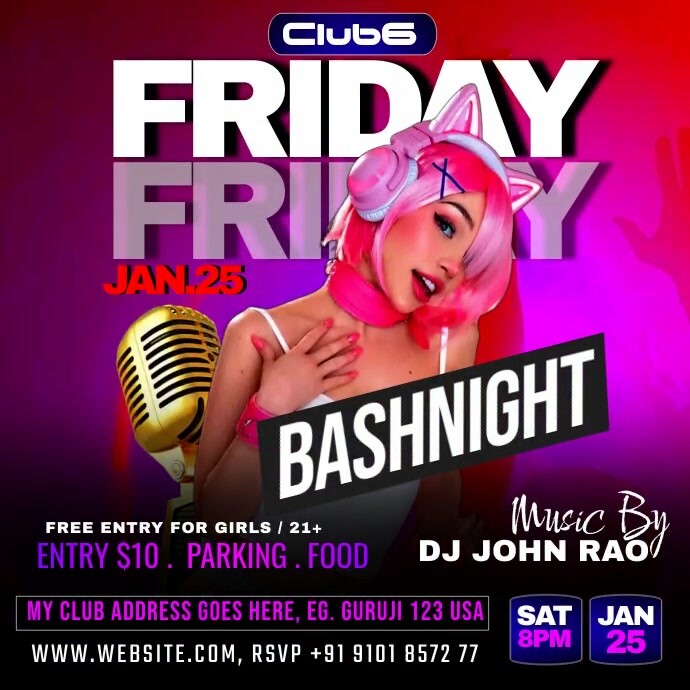 friday bashnight party flyer graphics Template | PosterMyWall