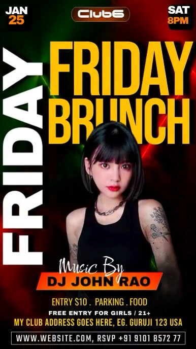 friday brunch night party flyer graphics Template | PosterMyWall