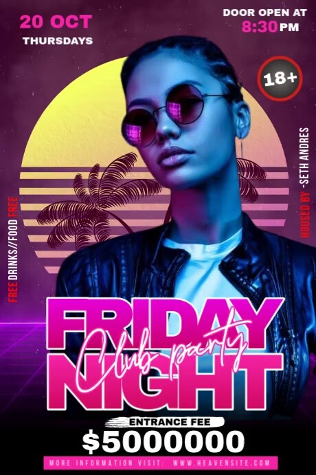 friday-club-80s-90s-night-party-video-design-poster-template | PosterMyWall