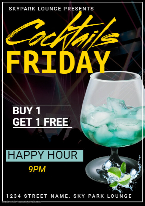 Friday cocktail happy hour Template | PosterMyWall