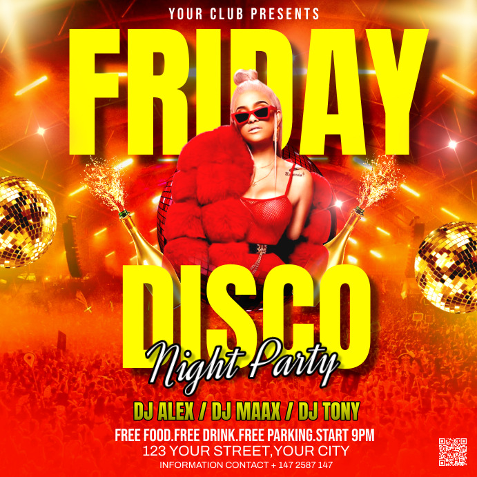 friday disco night party flyer Template | PosterMyWall