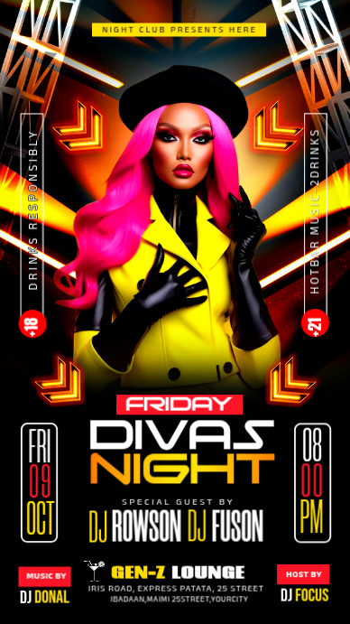 FRIDAY DIVAS NIGHT PARTY Template | PosterMyWall