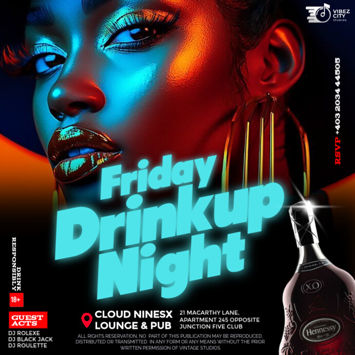 Friday Drink up Party Night Event Party Flyer for Social Media Template ...