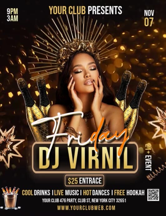 friday golden dj party Template | PosterMyWall
