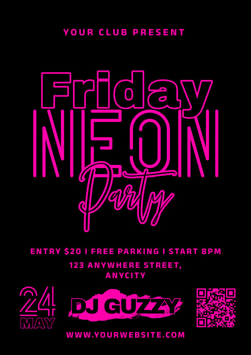 Plantilla de Friday Neon Party | PosterMyWall