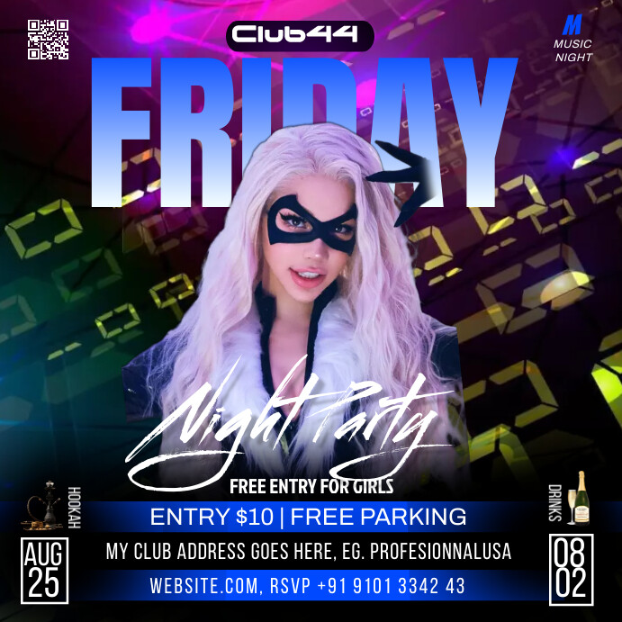 friday night club bar dj girl party Template | PosterMyWall