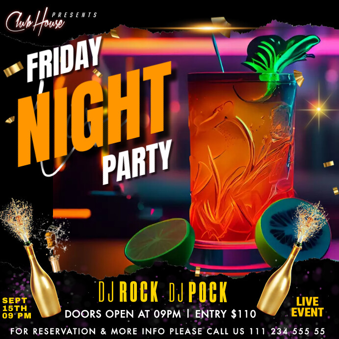 friday night club bar party flyer Template | PosterMyWall