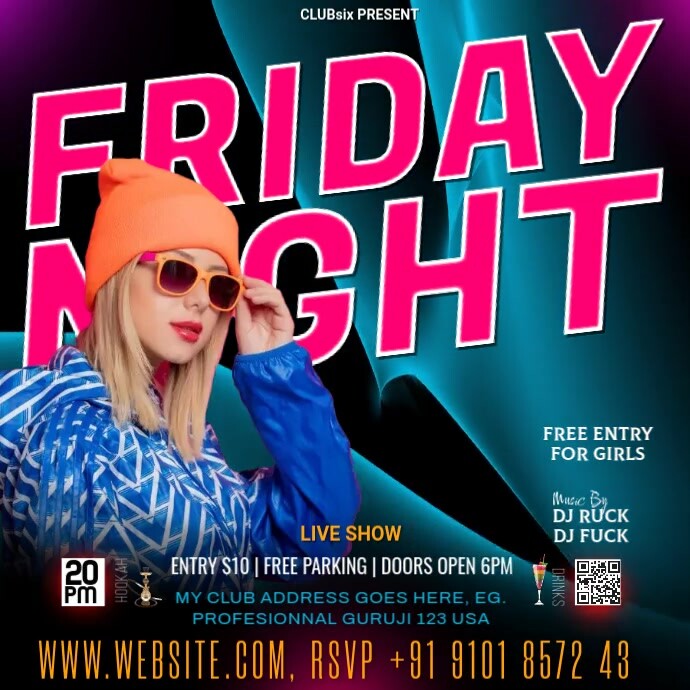 friday night club bar party flyer poster template, | PosterMyWall