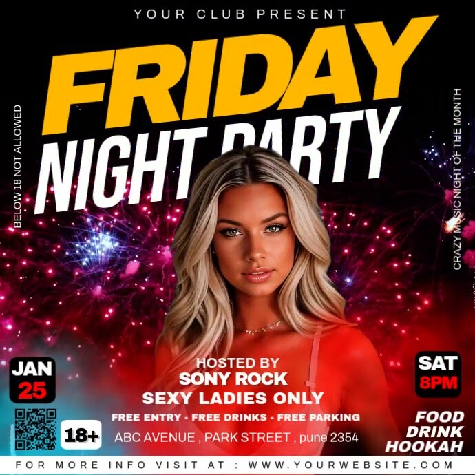 friday night club bar party flyer poster template Modelo | PosterMyWall