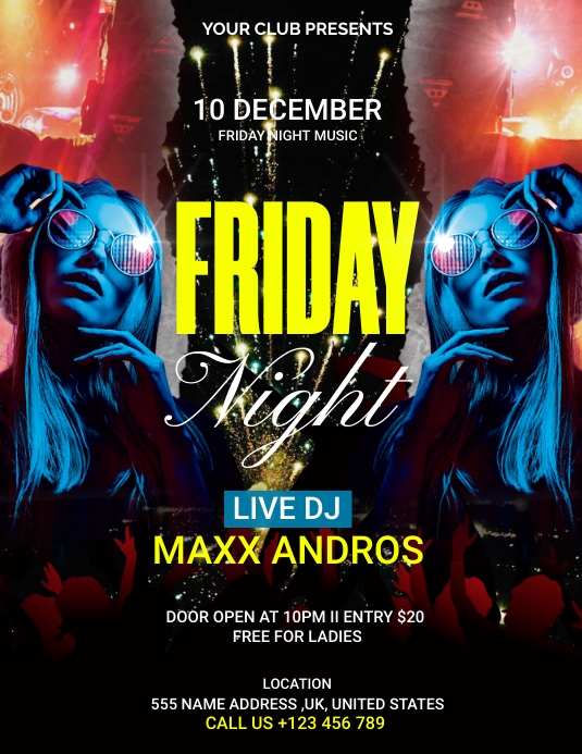 Friday night club party flyer Templat | PosterMyWall