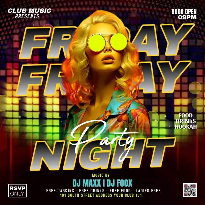 Friday night club party video flyer Template | PosterMyWall