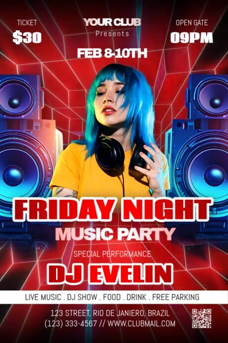 Friday Night Music Party Poster Flyer Template | PosterMyWall