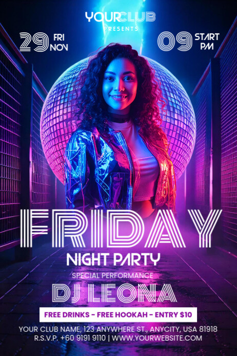Friday Night Party Event Poster Flyer Template | PosterMyWall