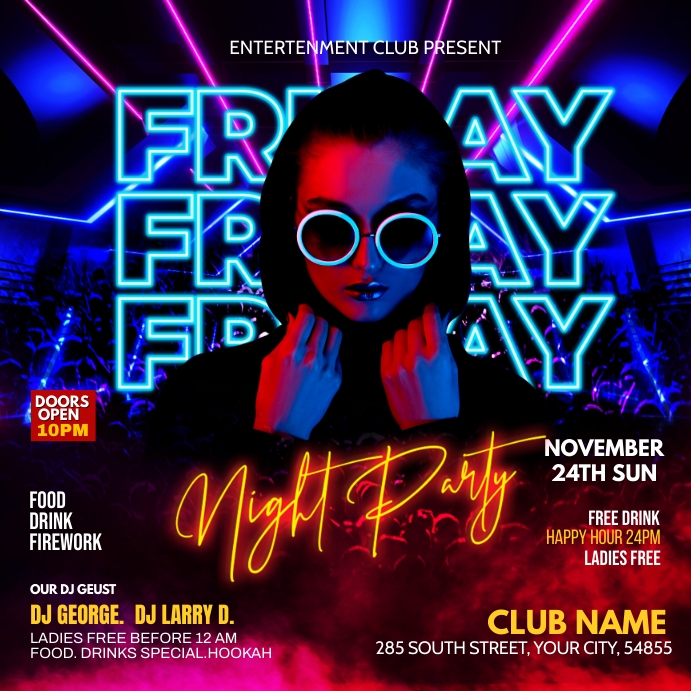 Friday night party flyer Template | PosterMyWall