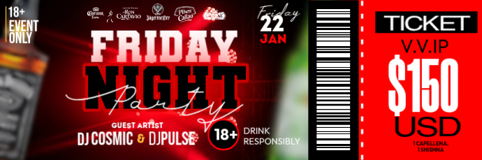 Friday Night Party VIP Ticket Template | PosterMyWall
